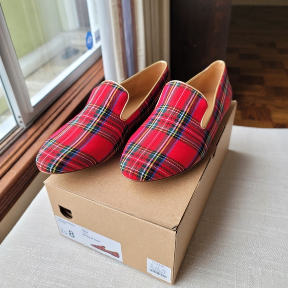 J. Crew | Shoes | New J Crew Womens Smoking Slipper Red Tartan Plaid ...
